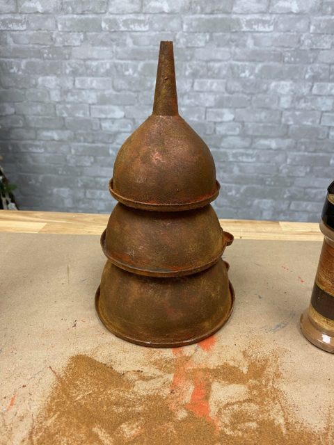 DIY Dollar Tree Rusty Funnel Tree - The Shabby Tree