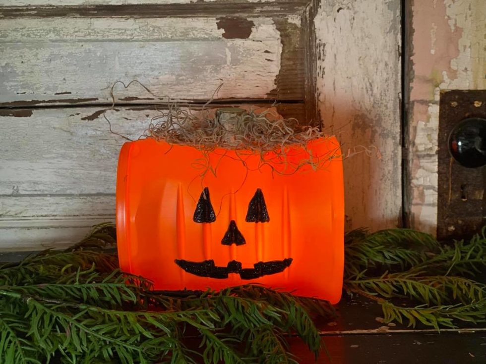 Pumpkin Created From A Recycled Coffee Container - The Shabby Tree