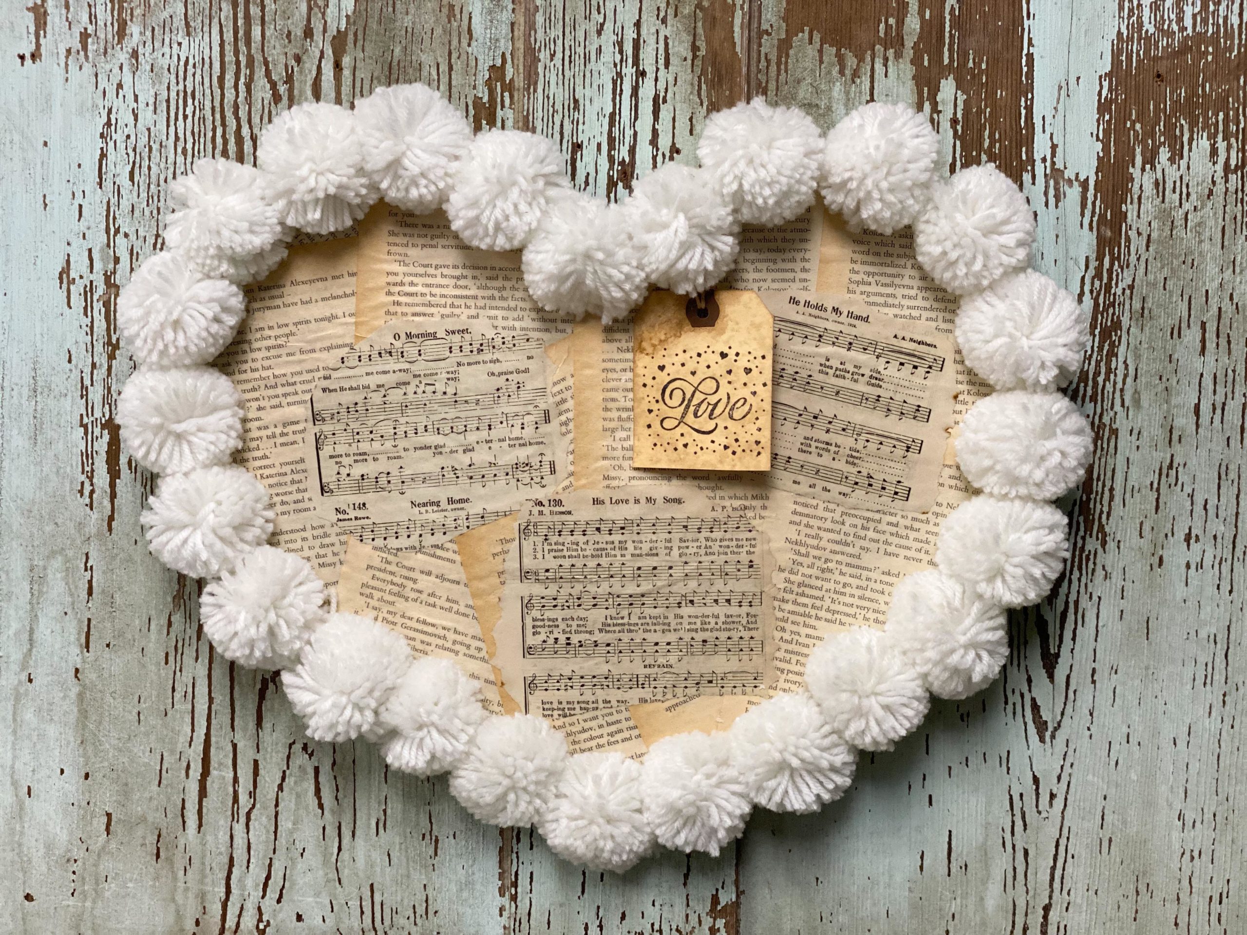 DIY Cardboard Heart With Pom Poms - The Shabby Tree