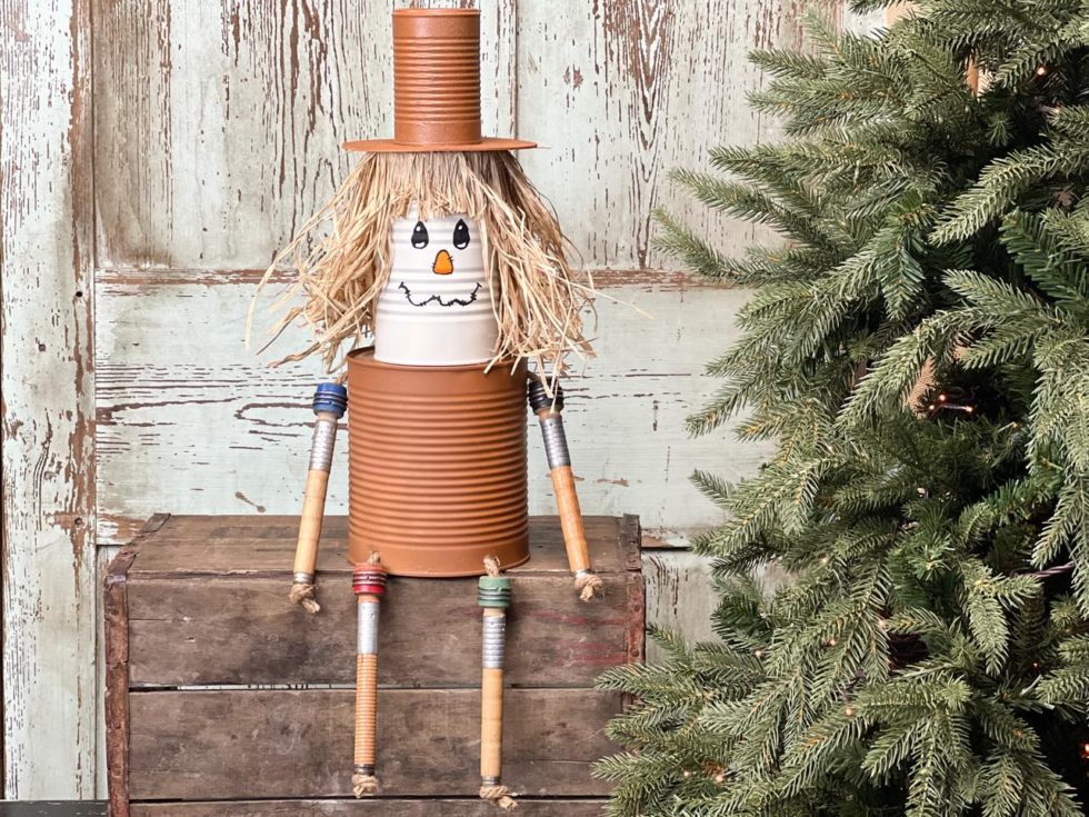 DIY Scarecrow Using Recycled Cans - The Shabby Tree