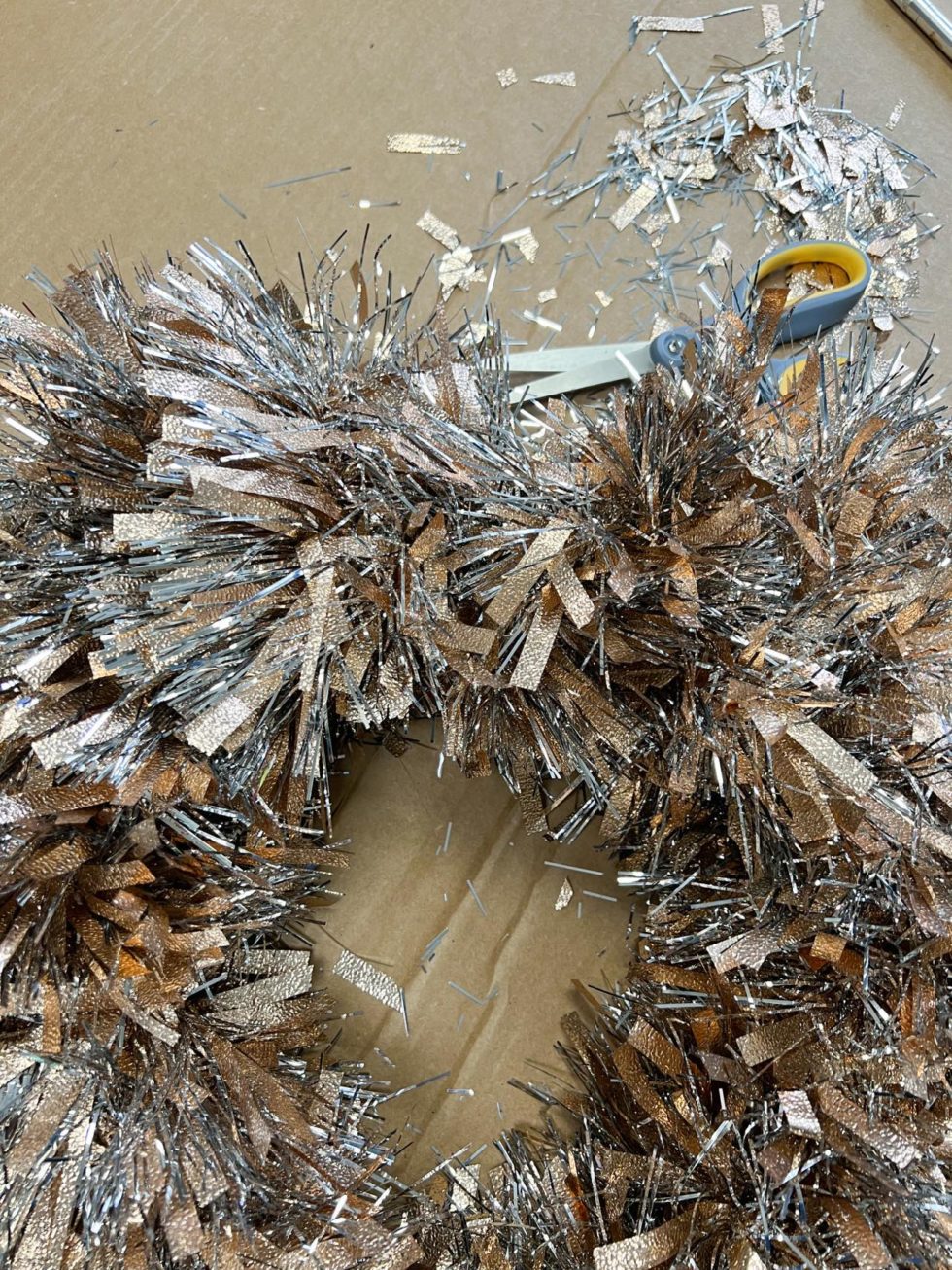 DIY Heart Wreath Using Christmas Tinsel - The Shabby Tree
