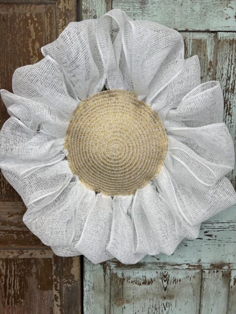 How To Make A Daisy Wreath Using Mesh Ribbon - The Shabby Tree