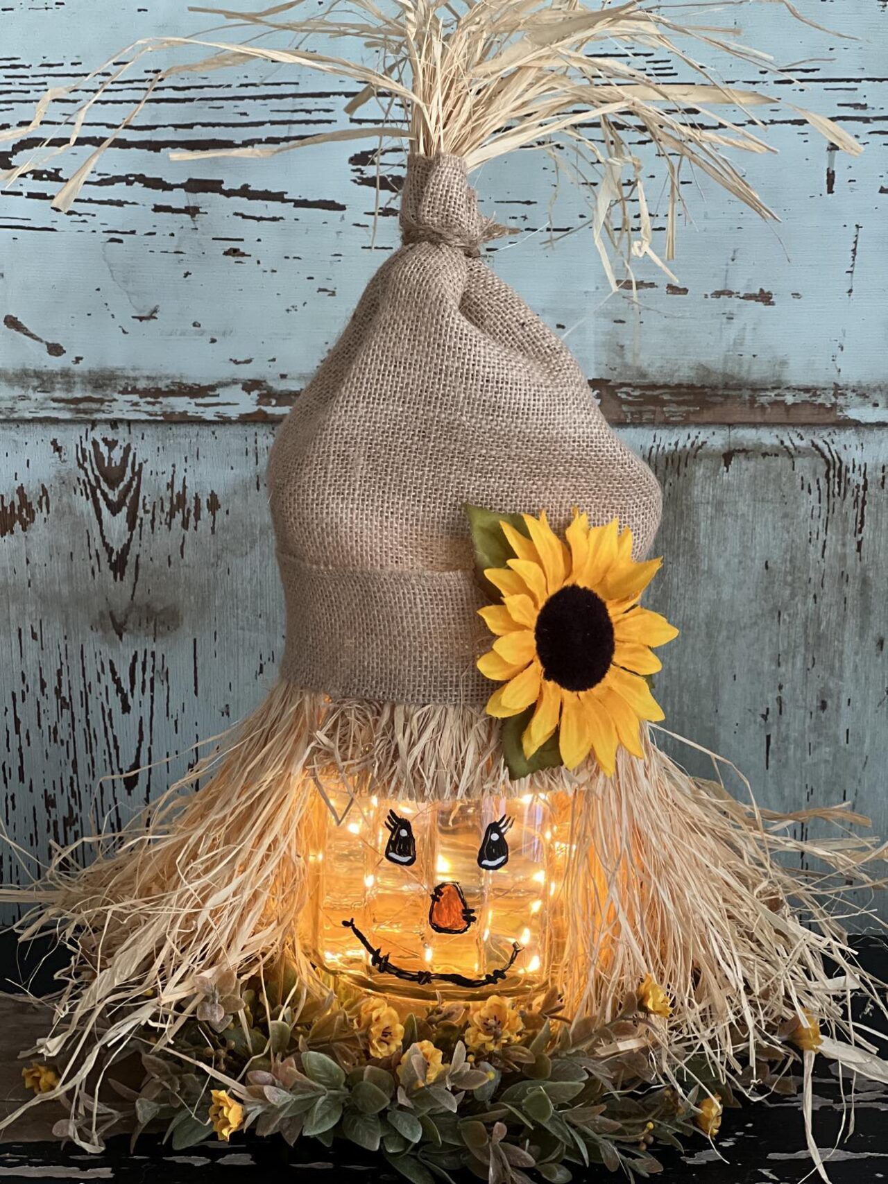 How To Make A Light Up Scarecrow Head Out Of A Glass Jar - The Shabby Tree