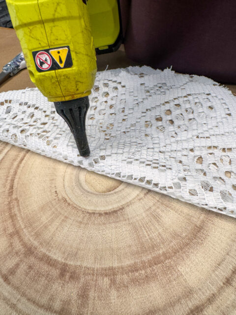 Easy Dollar Tree Pumpkin DIY with a Doily and Wood Disc - The Shabby Tree