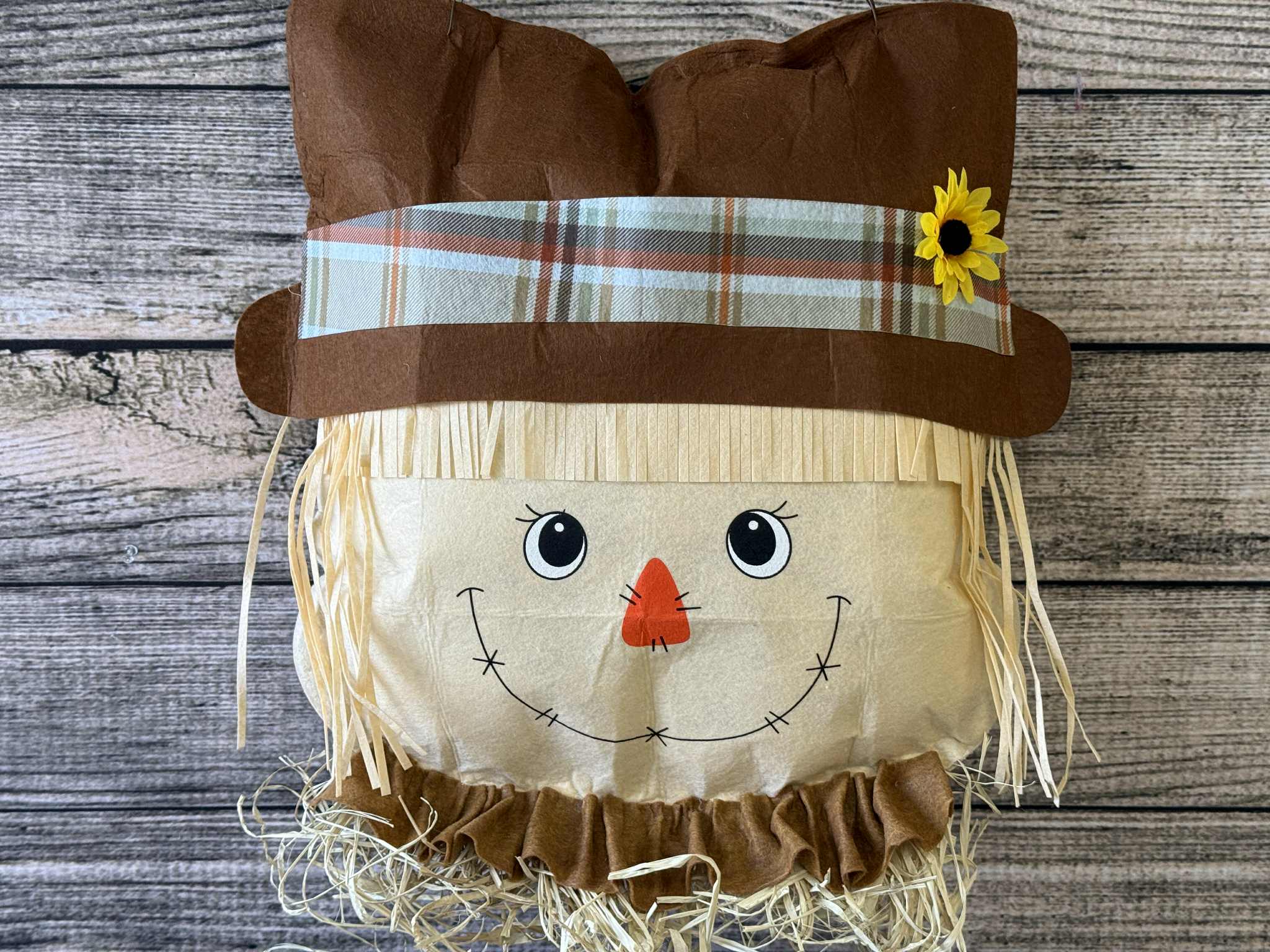 Dollar Tree DIY Scarecrow Head Door Hanger - The Shabby Tree