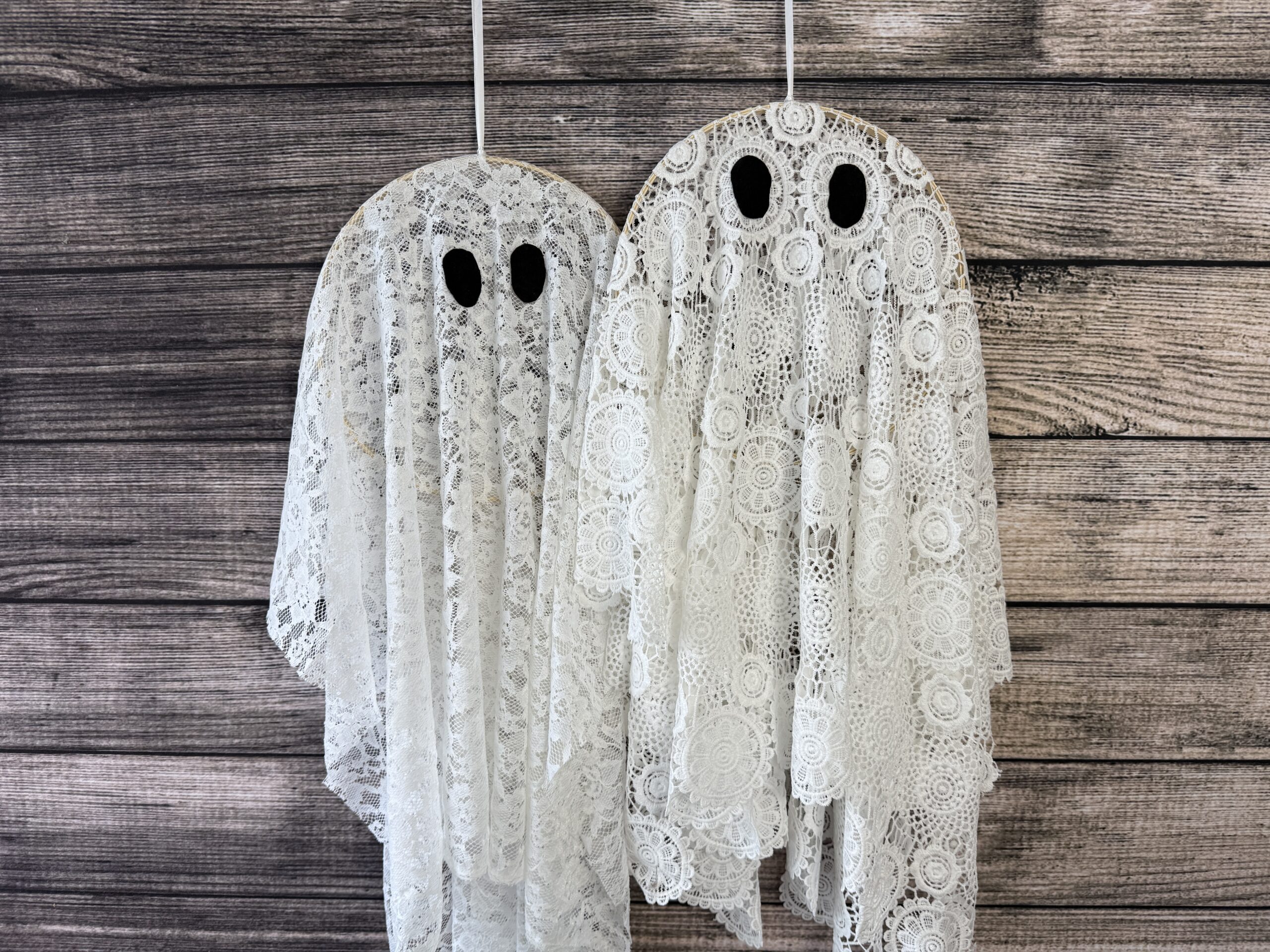 DIY Ghost Using Embroidery Hoop and Lace - The Shabby Tree